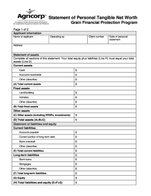 Fillable Online Statement of Personal Tangible Net Worth Fax Email ...