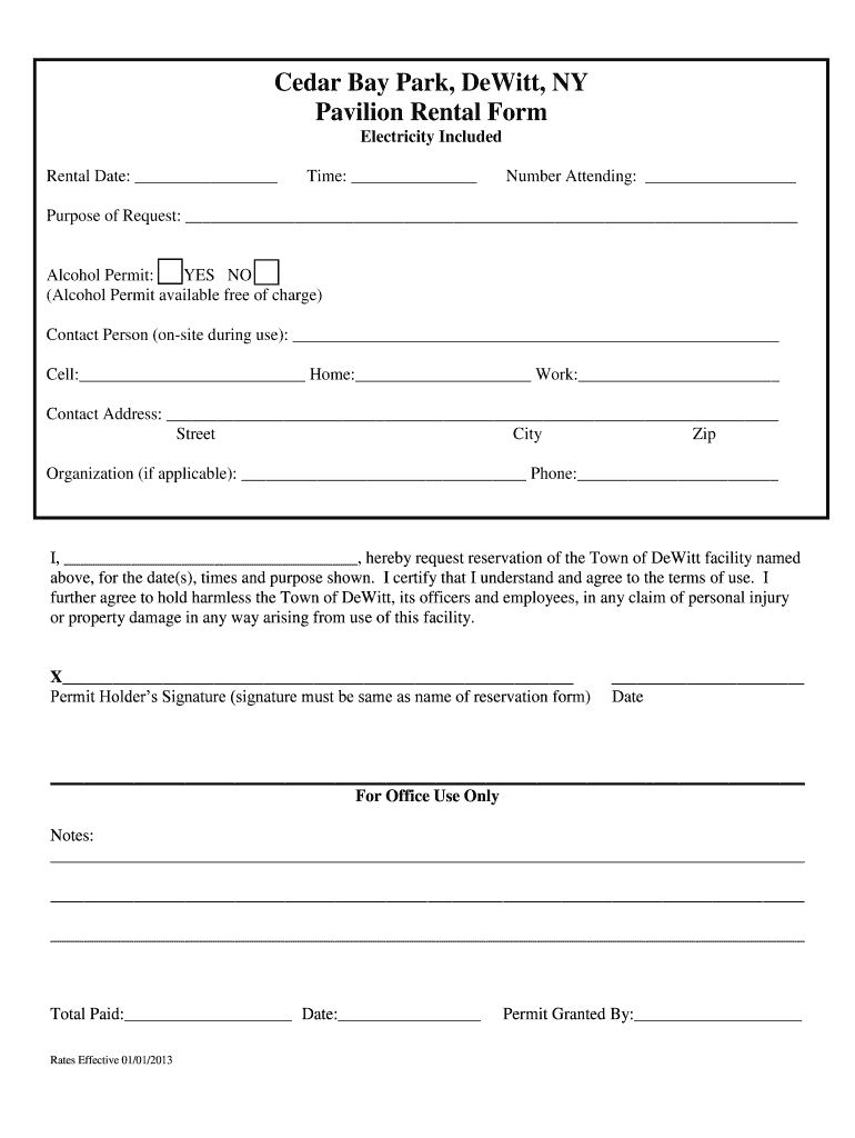 Fillable Online Cedar Bay Park Pavilion Rental Form Fax Email Print - pdfFiller
