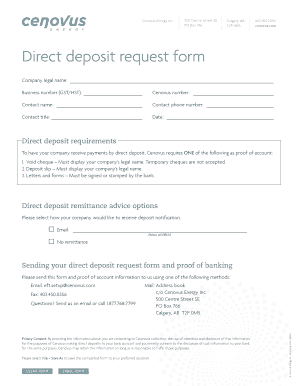 Fillable Online Direct deposit request form - Cenovus Fax Email Print - pdfFiller