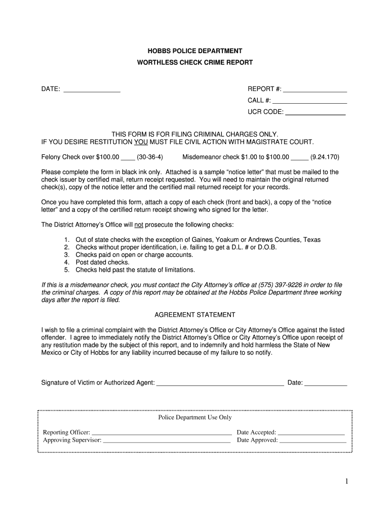Fillable Online WORTHLESS CHECK CRIME REPORT Fax Email Print - pdfFiller