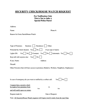 Fillable Online House Watch Form - Del City Police Department Fax Email ...