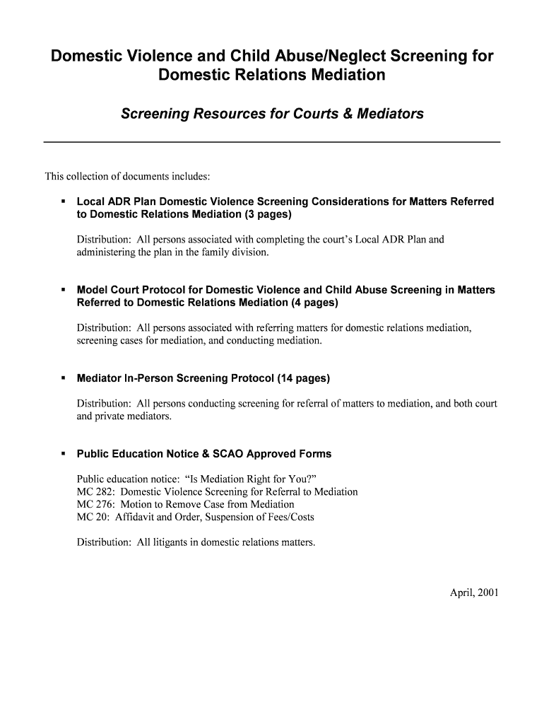 Fillable Online Domestic Violence and Child Abuse/Neglect Screening for ...
