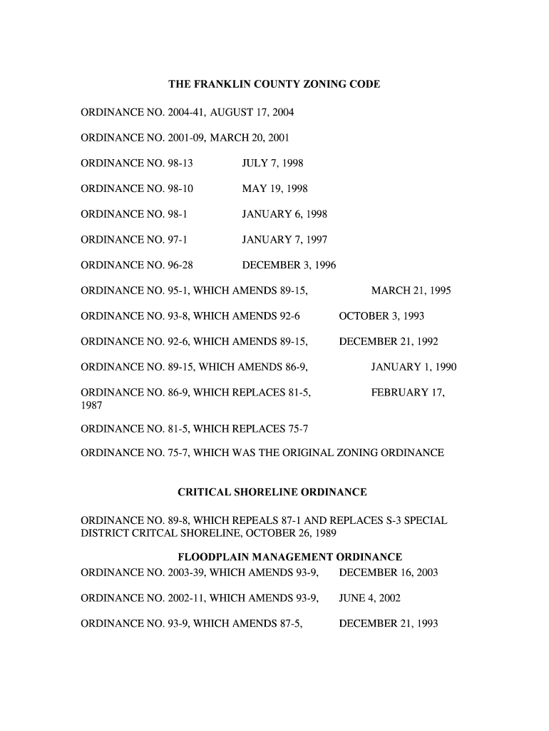 Fillable Online FRANKLIN COUNTY ZONING CODE Fax Email Print - pdfFiller