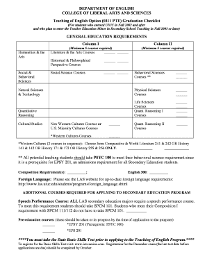 Fillable Online GENERAL EDUCATION REQUIREMENTS(For students ...