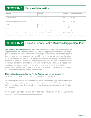 Fillable Online Medigap (Medicare Supplement) plan application form ...