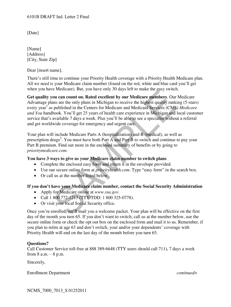 Fillable Online Priority Health Medicare Enrollment Letter Fax Email ...