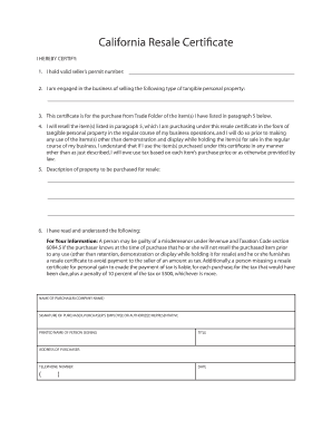 Fillable Online California Resale Certificate - Trade Folder Fax Email ...