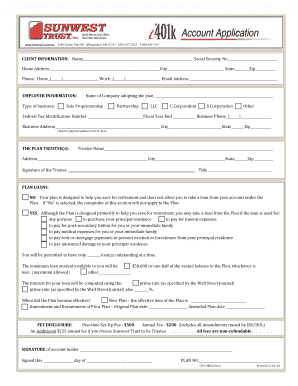 Fillable Online I401k Account bApplicationbpdf - Sunwest Trust Inc Fax ...