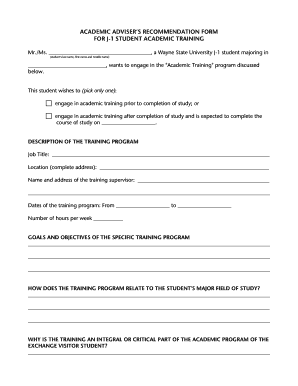 Fillable Online oiss wayne Academic training info & recommendation form ...