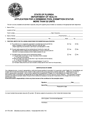 Fillable Online STATE OF FLORIDA DEPARTMENT OF HEALTH APPLICATION FOR A ...