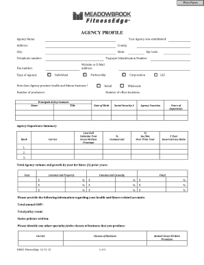 Fillable Online AGENCY PROFILE - Meadowbrook Insurance Group Fax Email ...