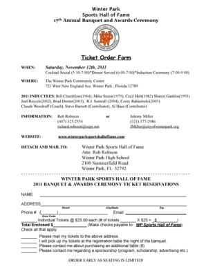 Fillable Online Ticket Order Form - 2011 - Winter Park Sports Hall of Fame Fax Email Print ...