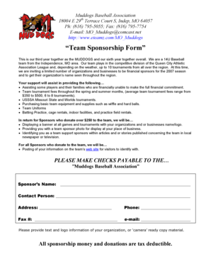 Fillable Online Team Sponsorship Form - Eteamz Fax Email Print - pdfFiller