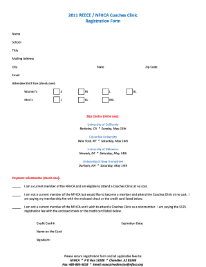 Fillable Online 2011 REECE / NFHCA Coaches Clinic Registration Form ...