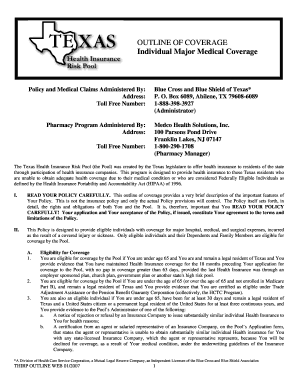 Fillable Online OUTLINE OF COVERAGE Individual Major Medical Coverage ...