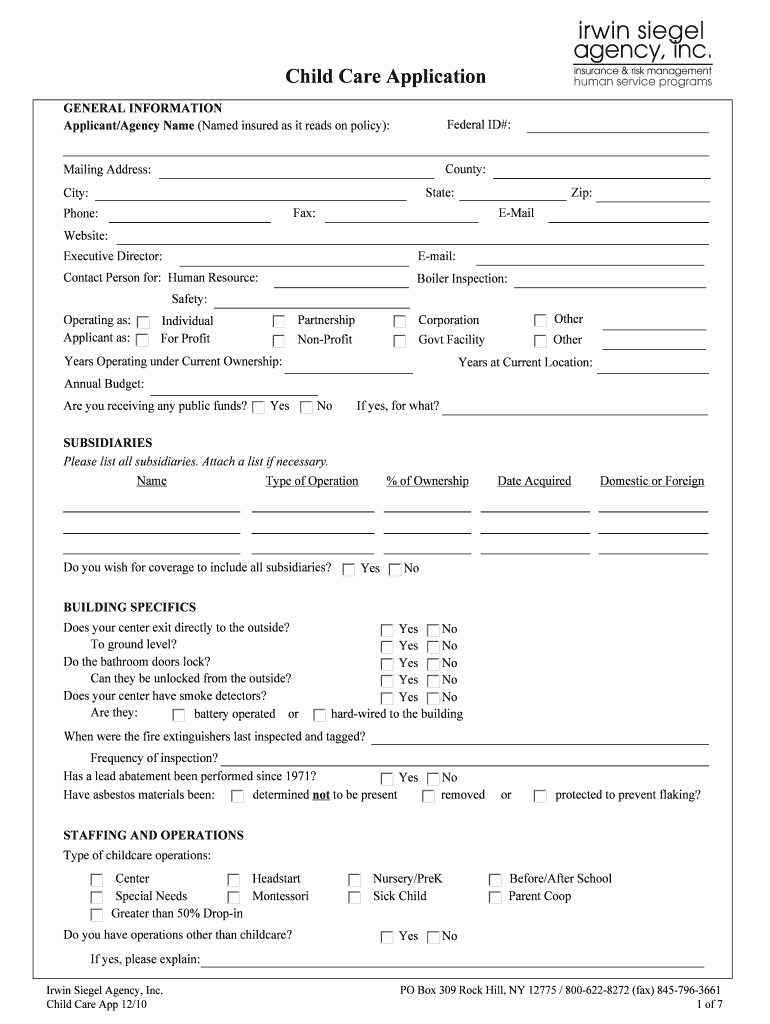 Fillable Online Child Care Application Fax Email Print - pdfFiller