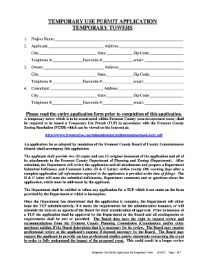Fillable Online TEMPORARY USE PERMIT APPLICATION TEMPORARY TOWERS Fax ...