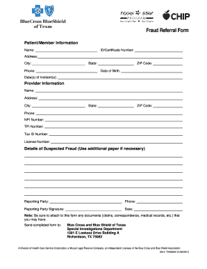 Fillable Online Fraud Referral Form - BCBSTX.com Fax Email Print ...