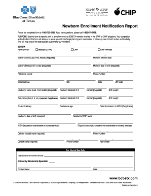 Fillable Online Newborn Enrollment Notification Report - BCBSTX Fax ...