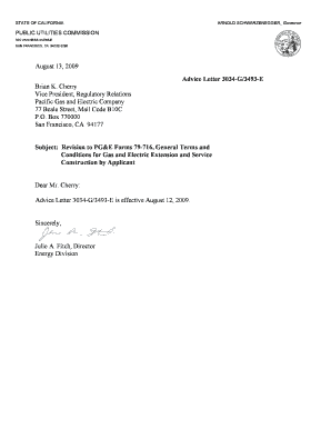 Fillable Online Advice Letter 3034-G3493-E Subject Revision to PGampE ...