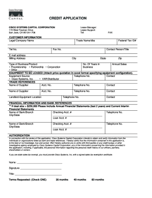 Fillable Online CREDIT APPLICATION - Cisco Fax Email Print - pdfFiller