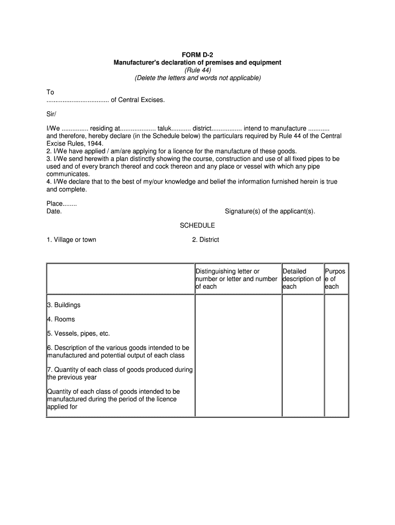 Fillable Online Manufacturer's declaration of premises and equipment ...