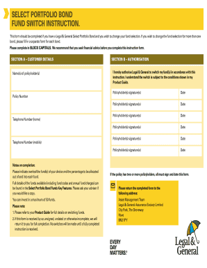 Fillable Online Select Portfolio Bond. Fund switch instruction form Fax ...