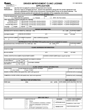 Fillable Online DRIVER IMPROVEMENT CLINIC LICENSE APPLICATION Fax Email ...