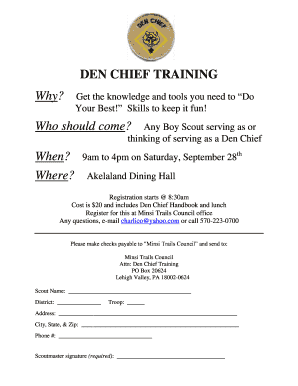 Fillable Online Den Chief Training - Minsi Trails Council Fax Email ...