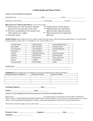 Fillable Online Centre Club Physical Activity Readiness Form Fax Email ...