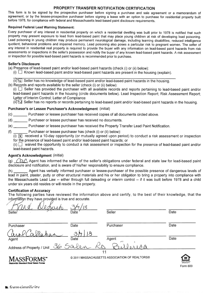 Fillable Online Property Transfer Notification Certification Fax Email ...