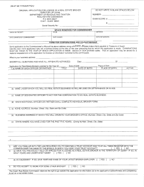 Fillable Online REAL ESTATE CORPORATE BROKER LICENSE APPLICATION ...
