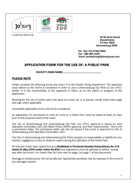 Fillable Online Booking form: Parks and Open Spaces - Johannesburg City ...