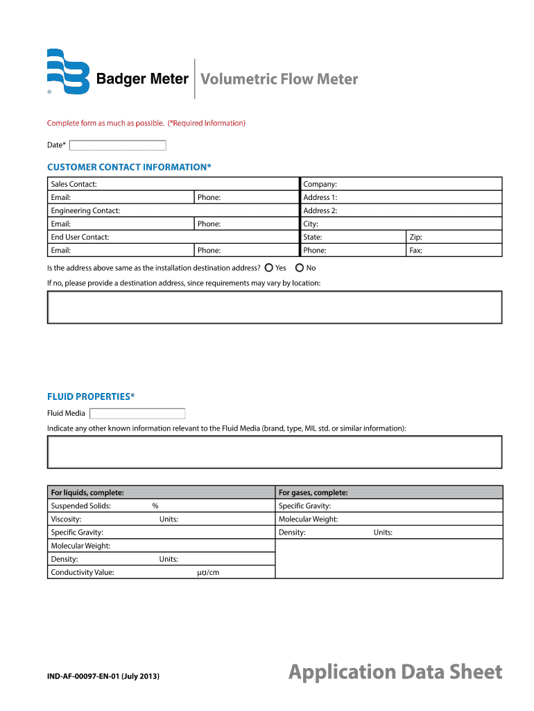 Fillable Online Volumetric Flow Meter Application Data Sheet Fax Email Print - pdfFiller