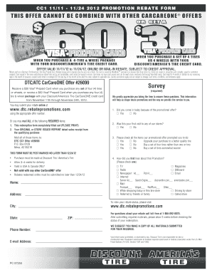 Fillable Online CC1 1111 - 1124 2012 PROMOTION REBATE FORM Fax Email ...