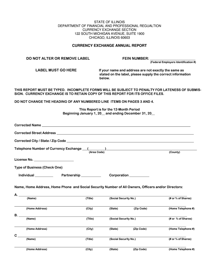 Fillable Online CURRENCY EXCHANGE ANNUAL REPORT Fax Email Print - pdfFiller