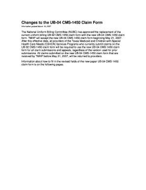 Fillable Online UB-04 CMS-1450 Paper Claim Form Revisions - TMHP.com ...