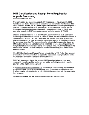 Fillable Online DME Certification and Receipt Form Required for Appeals ...