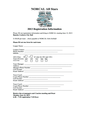 Fillable Online 2013 NorCal All Stars reg form - TeamSideline.com Fax ...