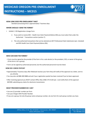 Fillable Online Medicaid oregon pre-enrollment instructions mc015 ...