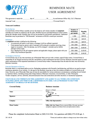 Fillable Online REMINDER MATE USER AGREEMENT - Office Ally Fax Email Print - pdfFiller