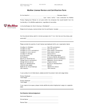 Fillable Online McAfee License Review and Certification Form Fax Email ...