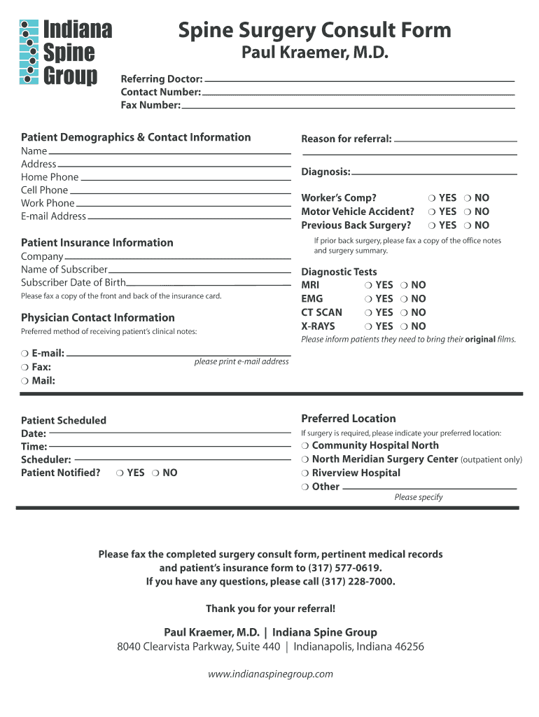 Fillable Online Spine Surgery Consult Form Fax Email Print - pdfFiller