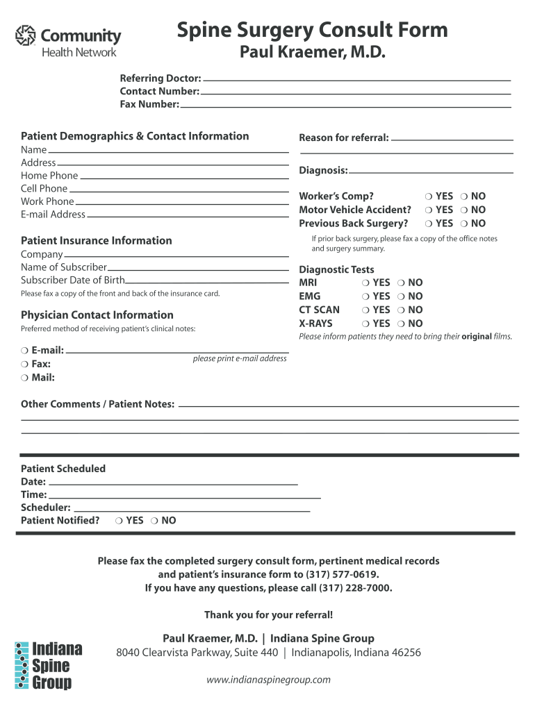 Fillable Online Spine Surgery Consult Form Fax Email Print - pdfFiller