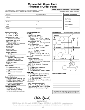 Fillable Online Myoelectric Upper Limb Prosthesis Order Form - Otto ...