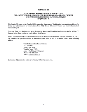 Fillable Online tisd TORNILLO ISD REQUEST FOR STATEMENTS OF QUALIFICATION FOR Fax Email Print ...