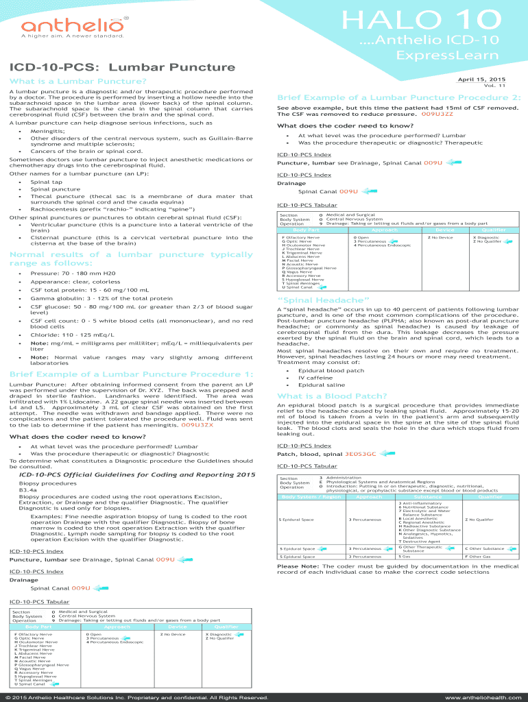 Fillable Online ICD-10-PCS: Lumbar Puncture Fax Email Print - pdfFiller