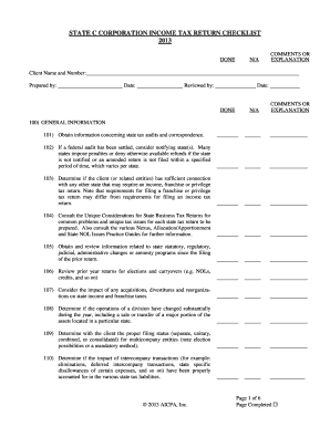 Fillable Online aicpa State C Corp Income Tax Return Checklist 2012 ...