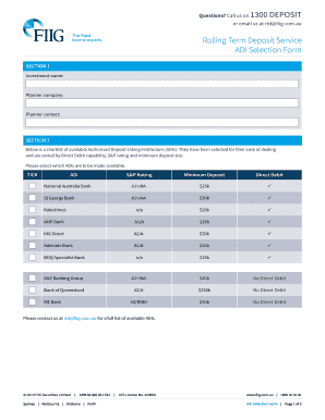 Fillable Online Rolling Term Deposit Service ADI Selection Form Fax ...