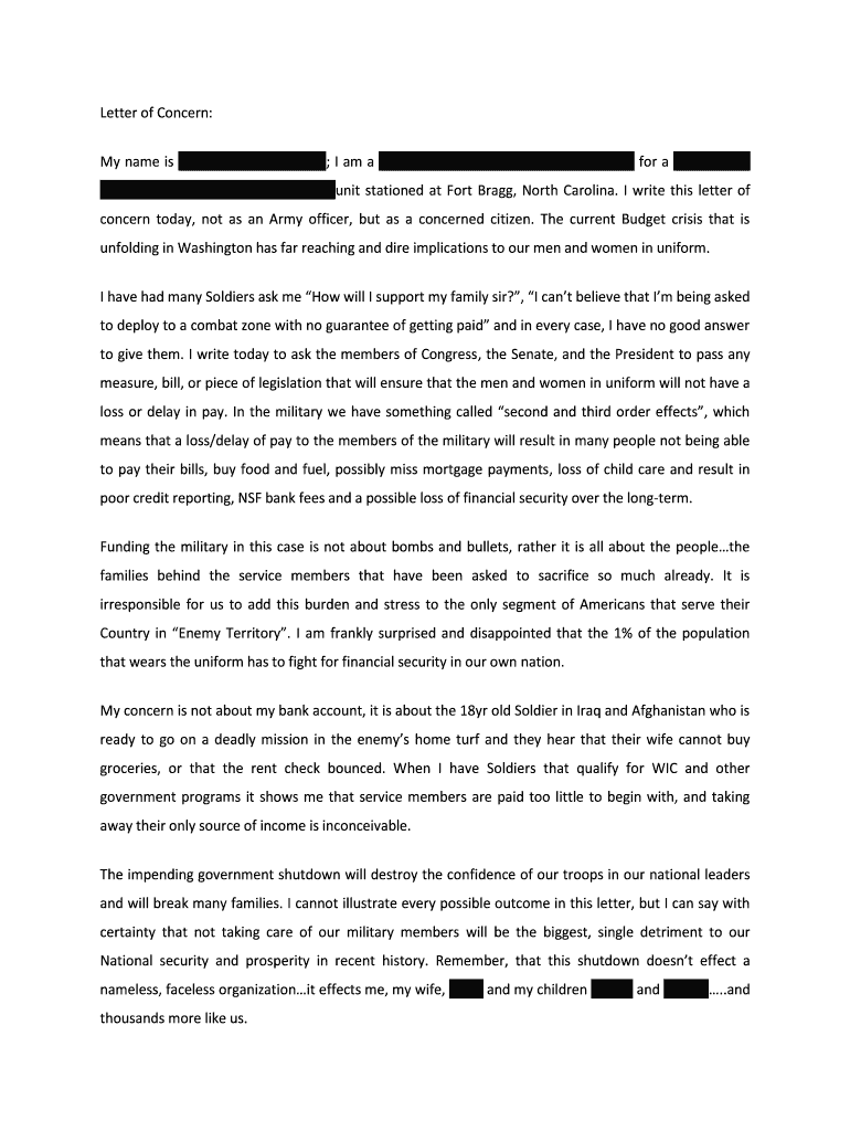 Fillable Online Letter of Concern: Fax Email Print - pdfFiller